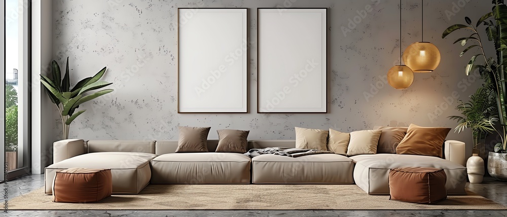 ISO A2 Paper Size Frame Mockup, Modern Living Room Setting, Interior ...