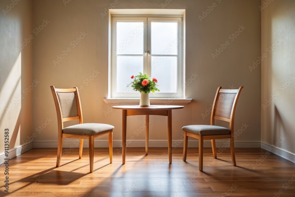 Comforting scene of empty room with two empty chairs and a table ...