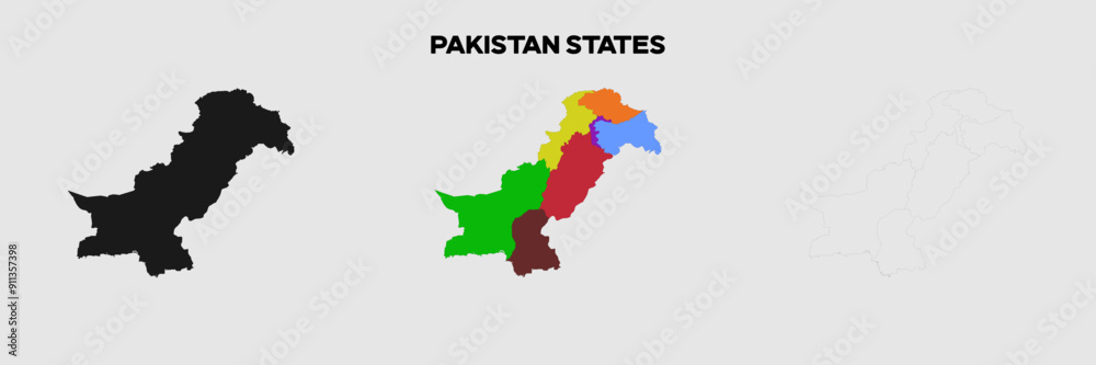 Pakistan States-Provinces Map Vector Pack. Map with States. Gray Map ...