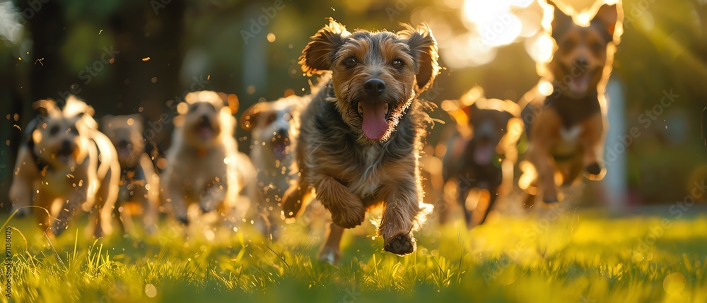 Stunning 8K quality photo of dogs running at the park, realistic ...