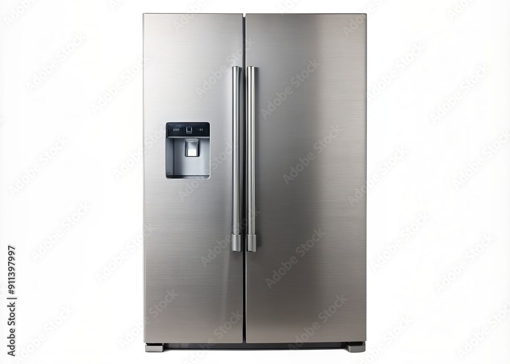 Sleek modern stainless steel double door refrigerator with side by side ...