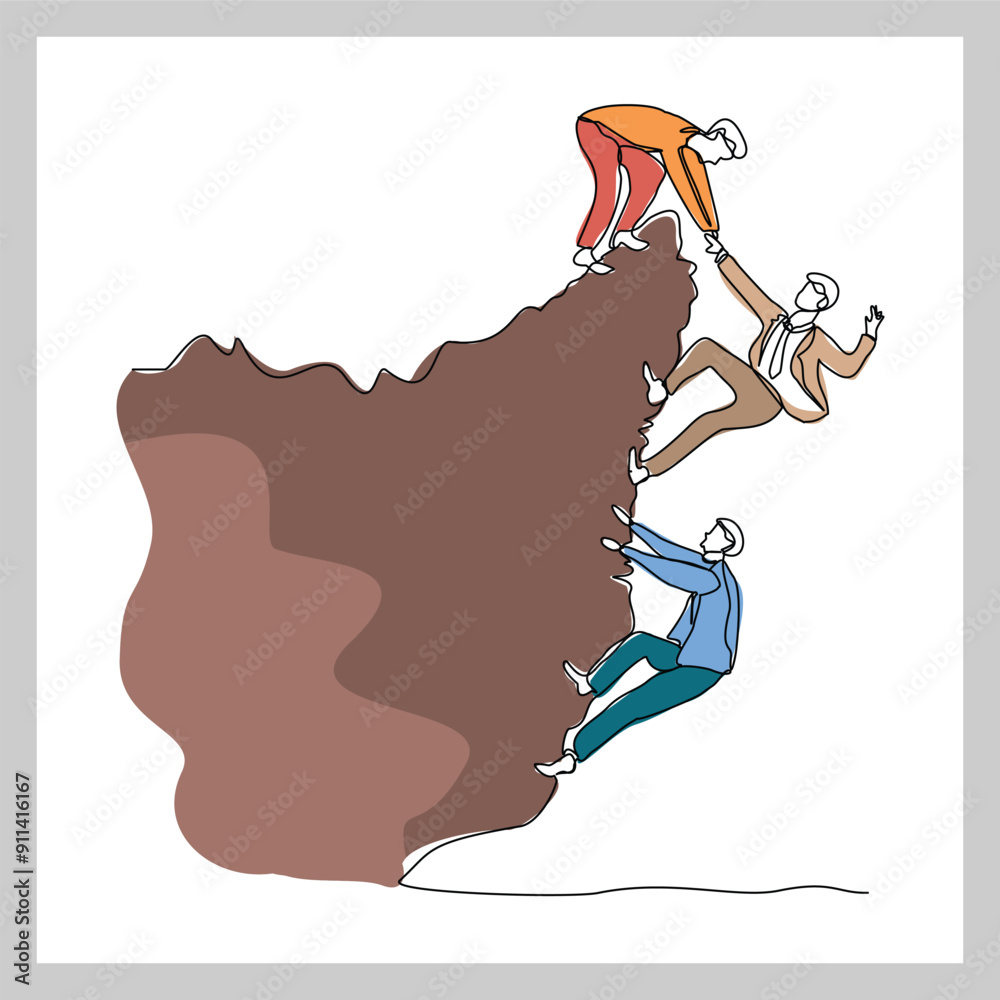 Continuous single line sketch drawing group of people man woman helping ...