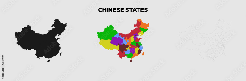 Vector de Stock China States-Provinces Map Vector Pack. Map with States ...