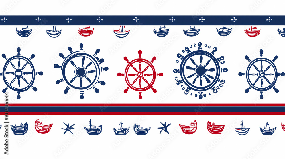 white background with a blue and red nautical border, featuring ship's ...