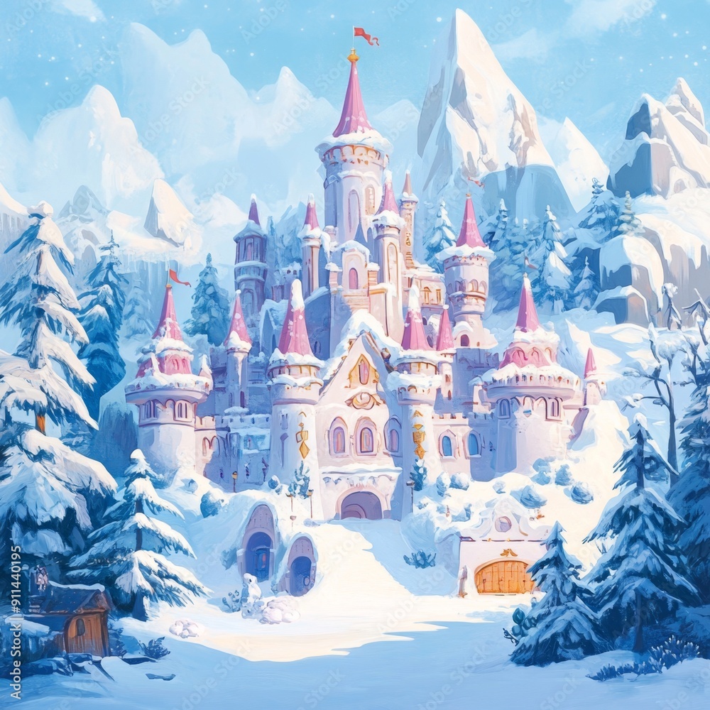 Magical Snow Palace in North Pole: Dreamy Cartoon Winter Wonderland ...