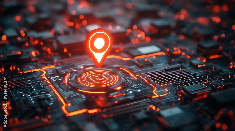 Illuminated Map with Location Pin Highlighting Key Spots: Navigating ...