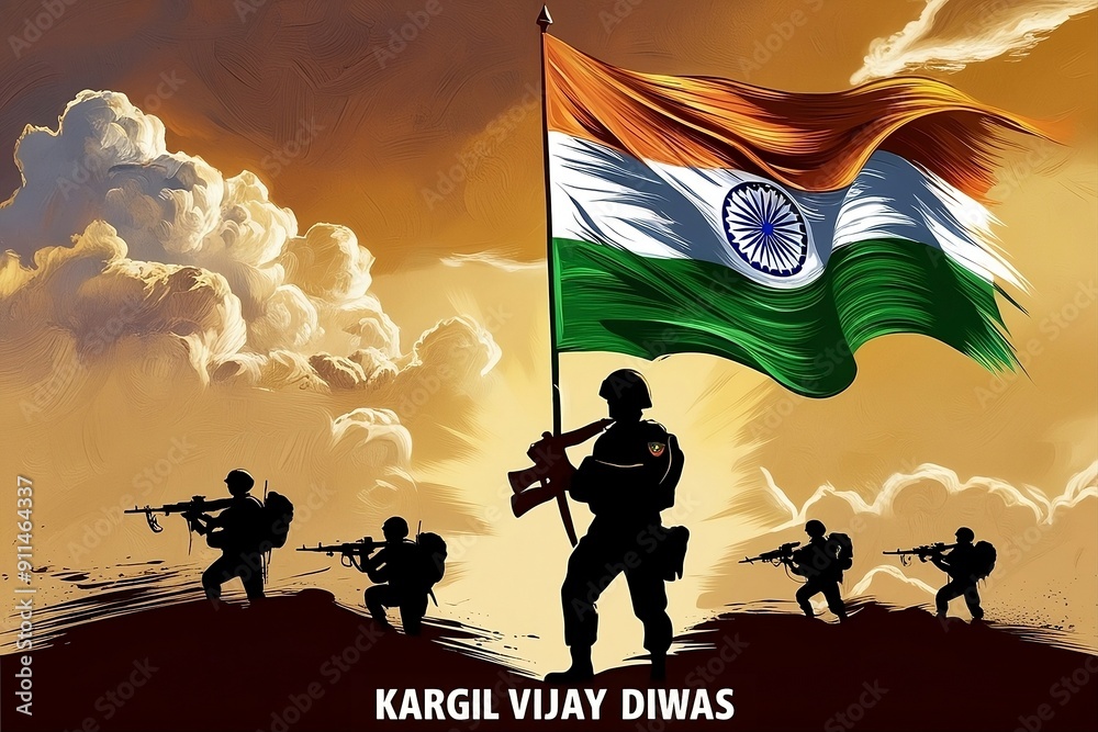 Kargil Vijay Diwas, Kargil victory day, indian army silhouette, holding ...