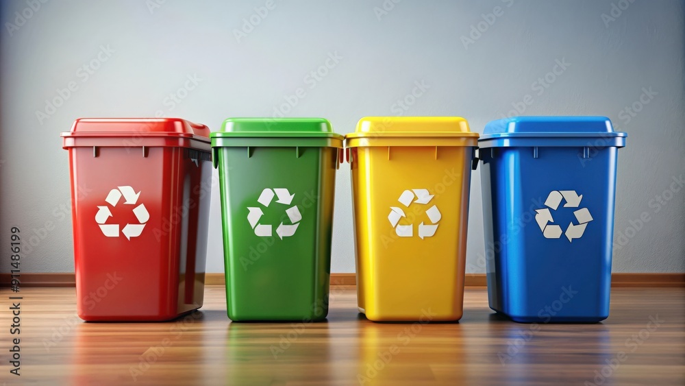 Bins for sorting different types of recyclable materials, recycle ...