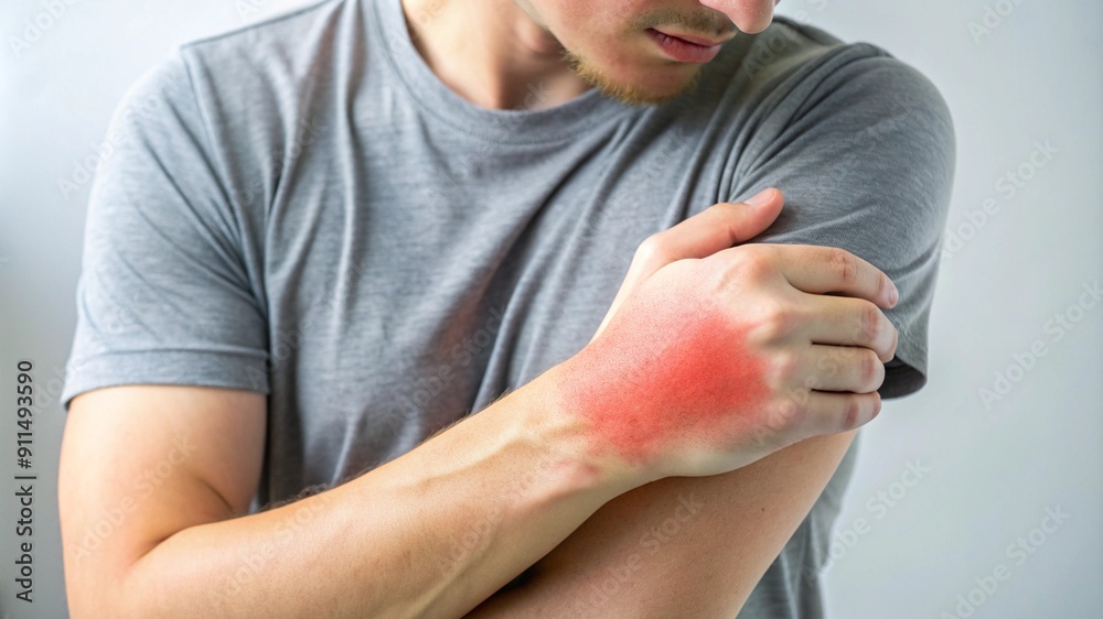Person scratching red rash on arm due to skin irritation. Stock Photo ...