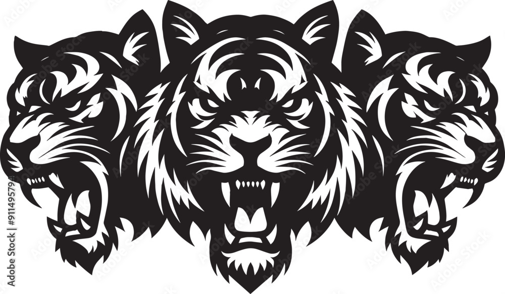 Tiger head mascot Silhouette isolated on white background Minimalist ...