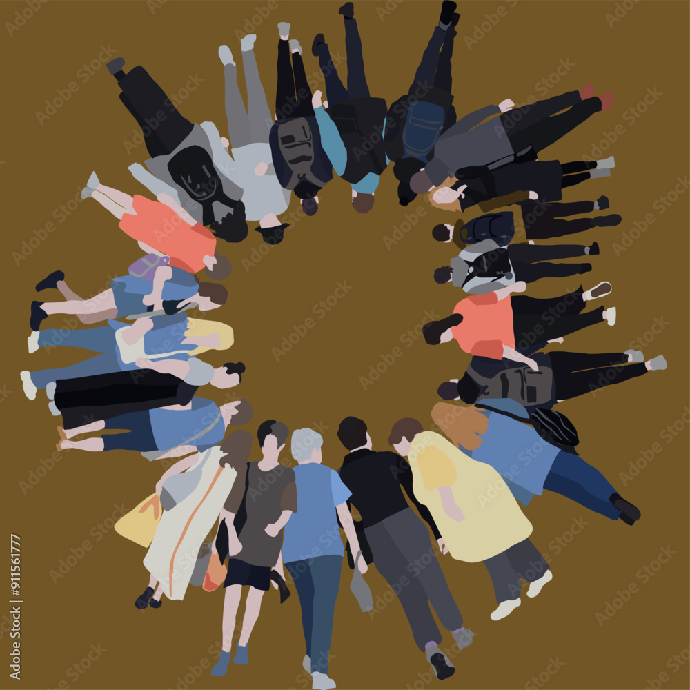 Pattern with people. A girl is walking down the street. Vector flat ...