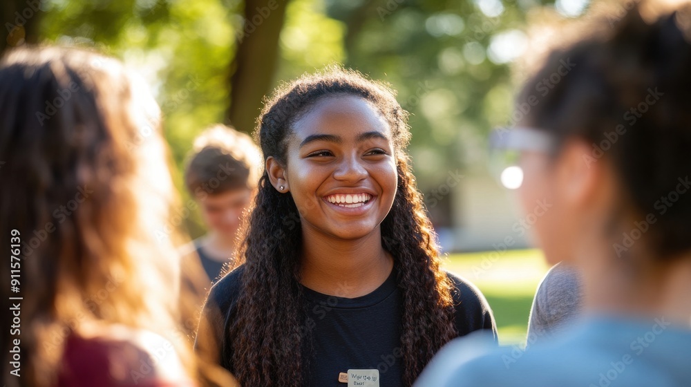 A diverse group of first-year college students participating in ice-breaker activities in a ...