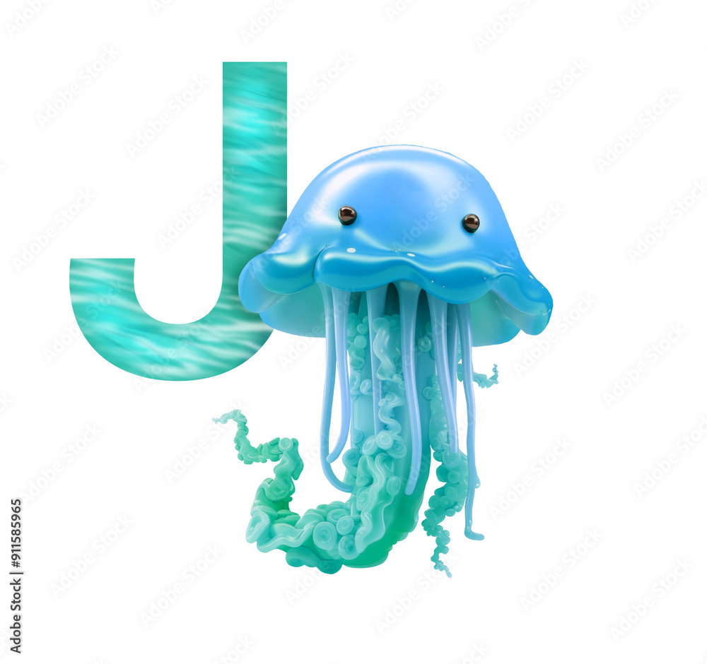 Alphabet letter J for cute jellyfish on transparent png background ...