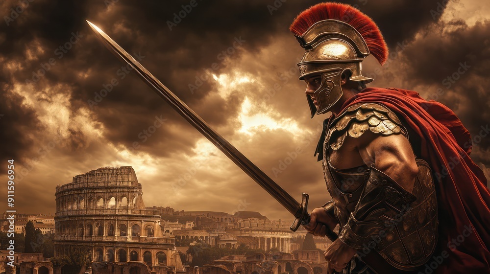 Roman male legionary, legionaries wear helmet with crest, long sword ...