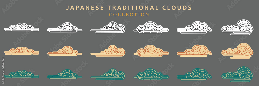 vector set of clouds in traditional japanese or chinese style, design ...
