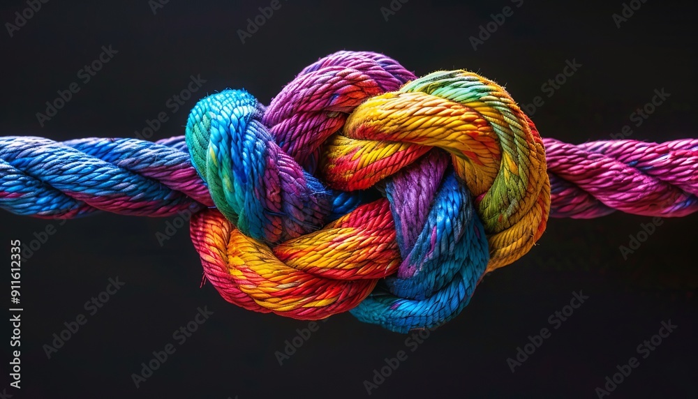 Vivid rope knot a dramatic black backdrop, symbolizing unity, strength ...