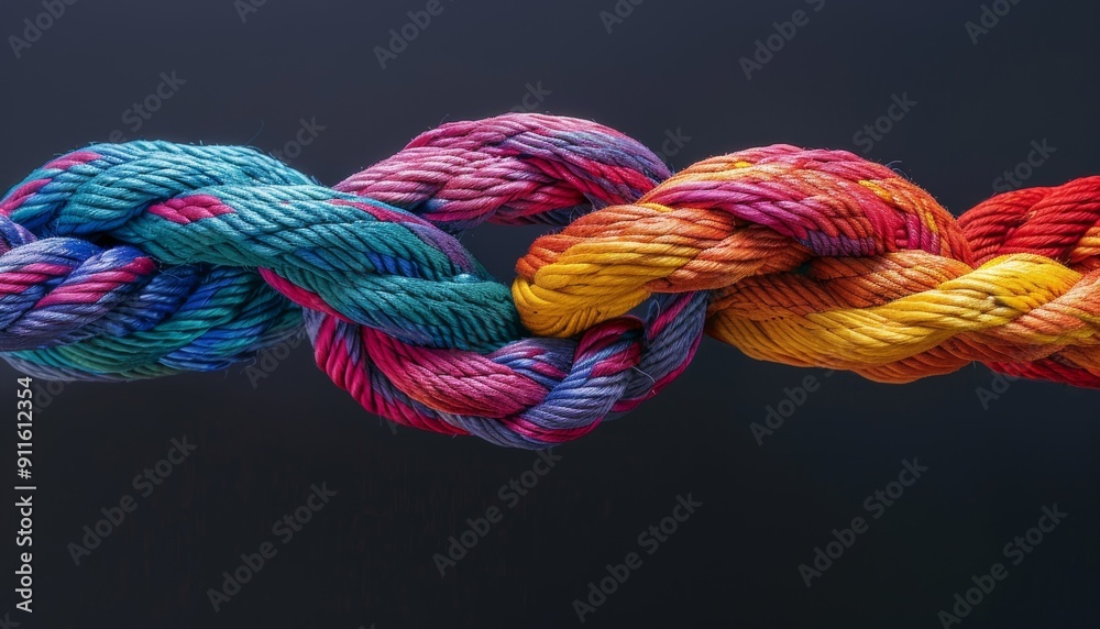 Vivid rope knot a dramatic black backdrop, symbolizing unity, strength ...