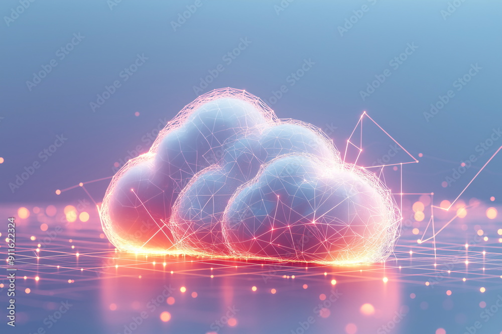 Ethereal cloud network visualization for Y3K aesthetic tech presentations, futuristic data ...