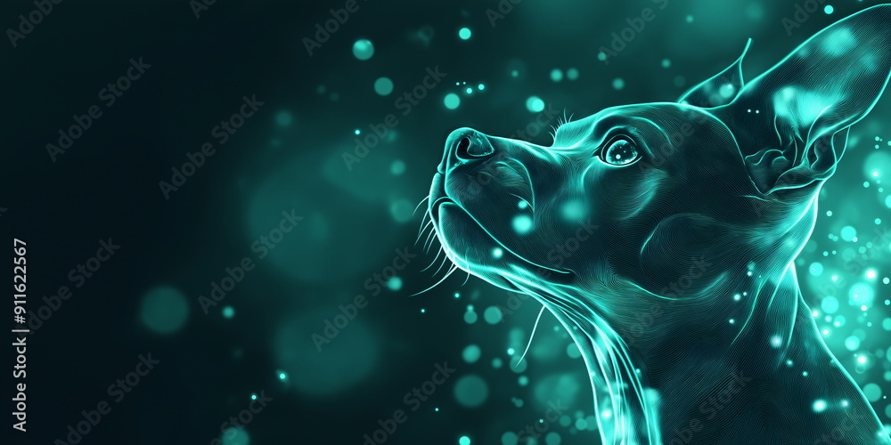Futuristic neon dog portrait in teal hues for Y3K aesthetic designs ...
