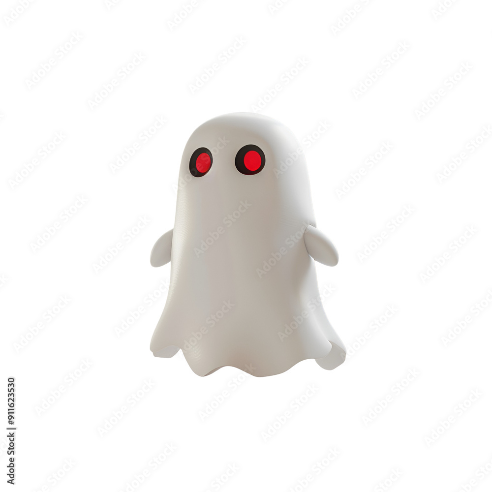 Ghost with Red Eyes in 3D Render Halloween Cartoon Character ...