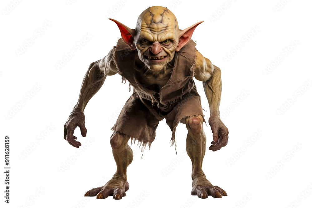 Full Body Goblin PNG isolated Sneaky Green Monster on white and ...