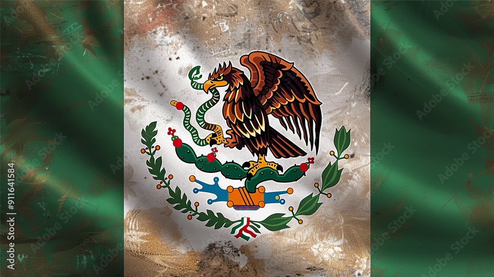 This minimalist illustration of the Mexican flag features simplified ...