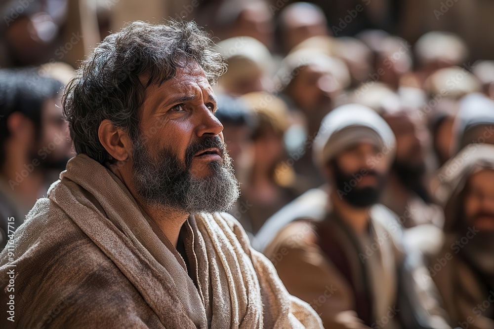 powerful scene of an impassioned apostle preaching about jesus christs ...