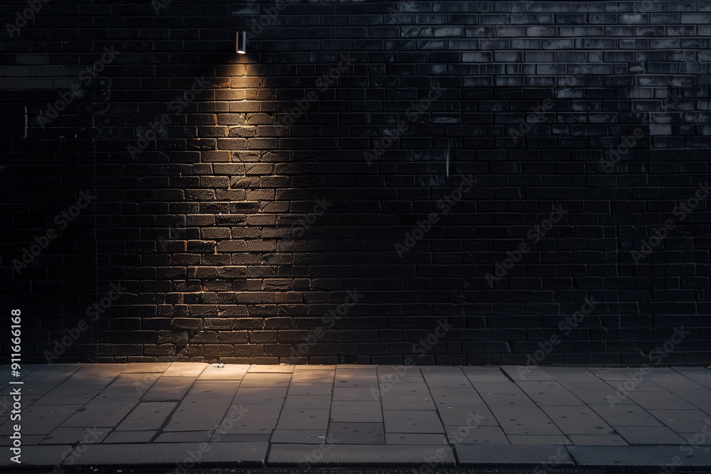 Frontal View Of A Black Brick Wall At Night Stock Photo | Adobe Stock