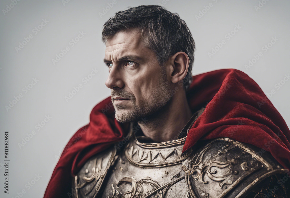 portrait of a male Roman emperor with a stern expression, wearing ...
