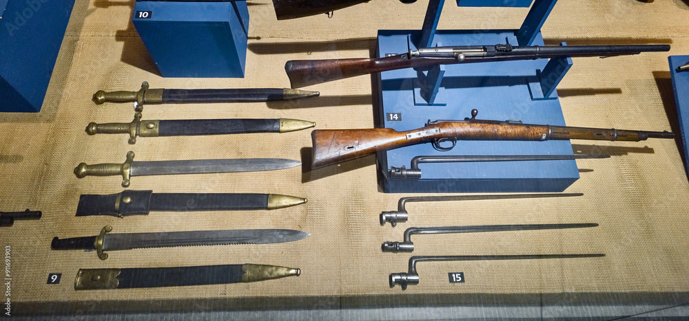 Sofia, Bulgaria, April 24, 2024; Weapons 19th century, rifles cavalry ...