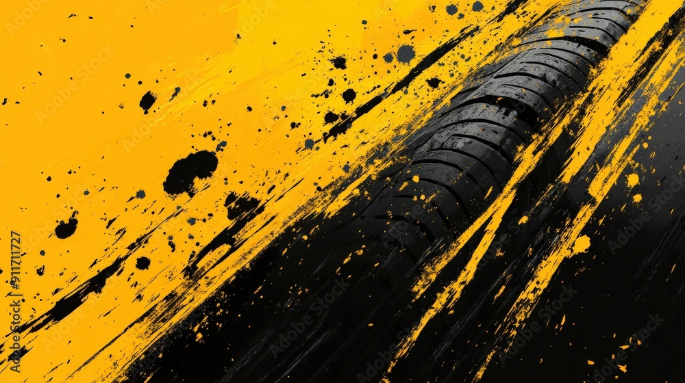 Stunning tire track illustration with a splattered paint effect and ...