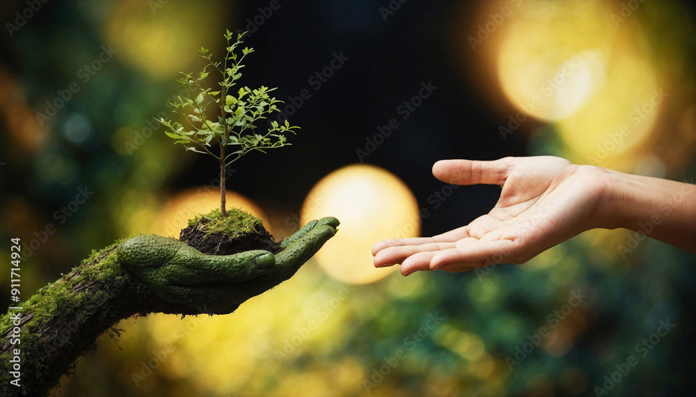 Symbolic Representation of Nature's Gift, A Green Hand Holding a ...