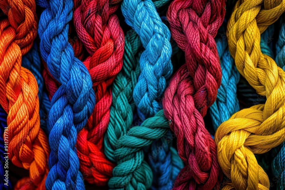 intertwined ropes of various colors and textures symbolizing diversity ...