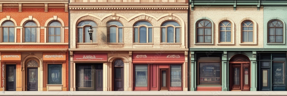 Store Front Clip Art. Vintage Town Square Architecture Facades with ...