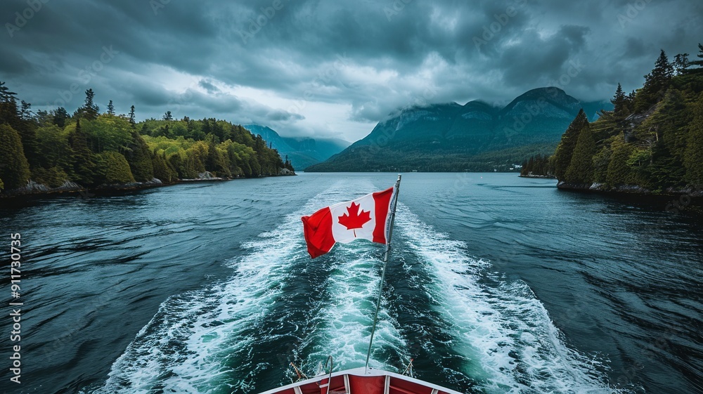 The Canadian flag waves gracefully, displaying its iconic red and white ...