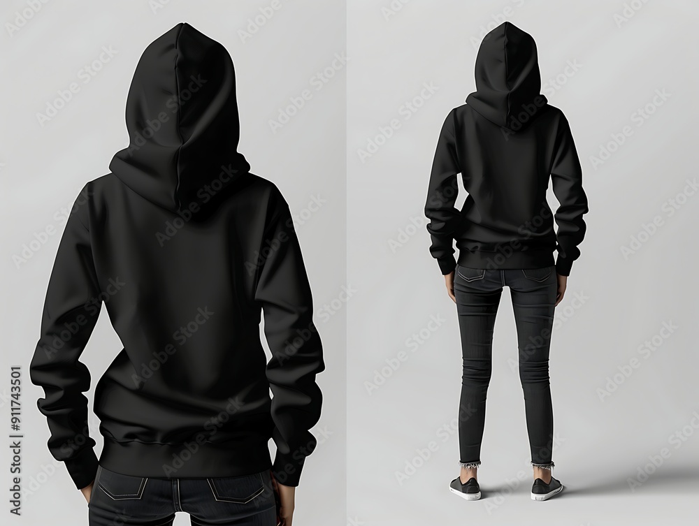 Blank black hoodie mockup, front and back view. Stock Photo | Adobe Stock
