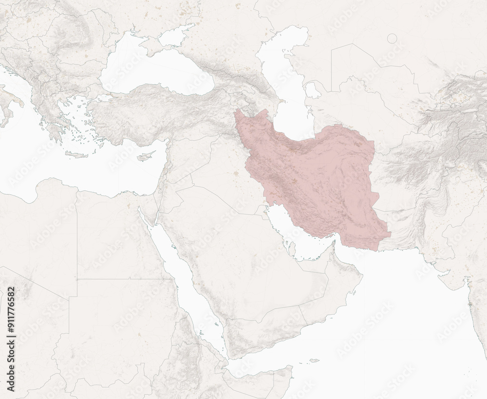 Satellite view of Iran map and borders, physical map Middle East ...