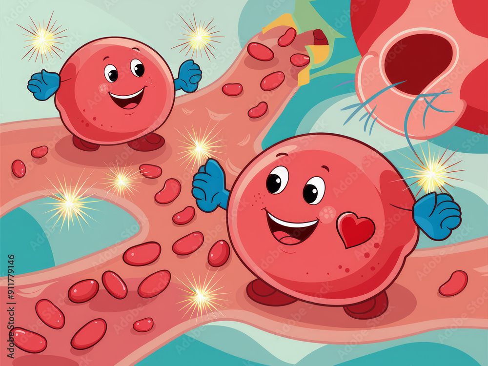 educational children's illustration featuring animated red blood cells ...