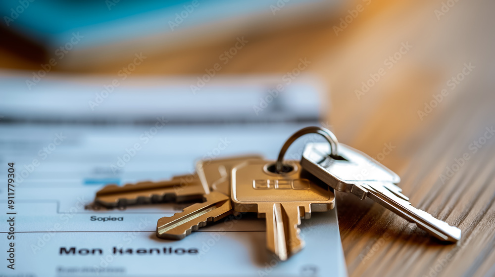 A detailed closeup image of a set of keys that are associated with a ...
