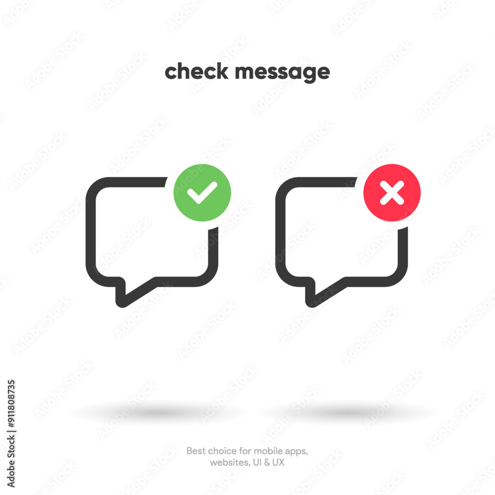 Checkmark, confirm message approve, appreciate, like symbol. Decline, reject, deny, dislike ...
