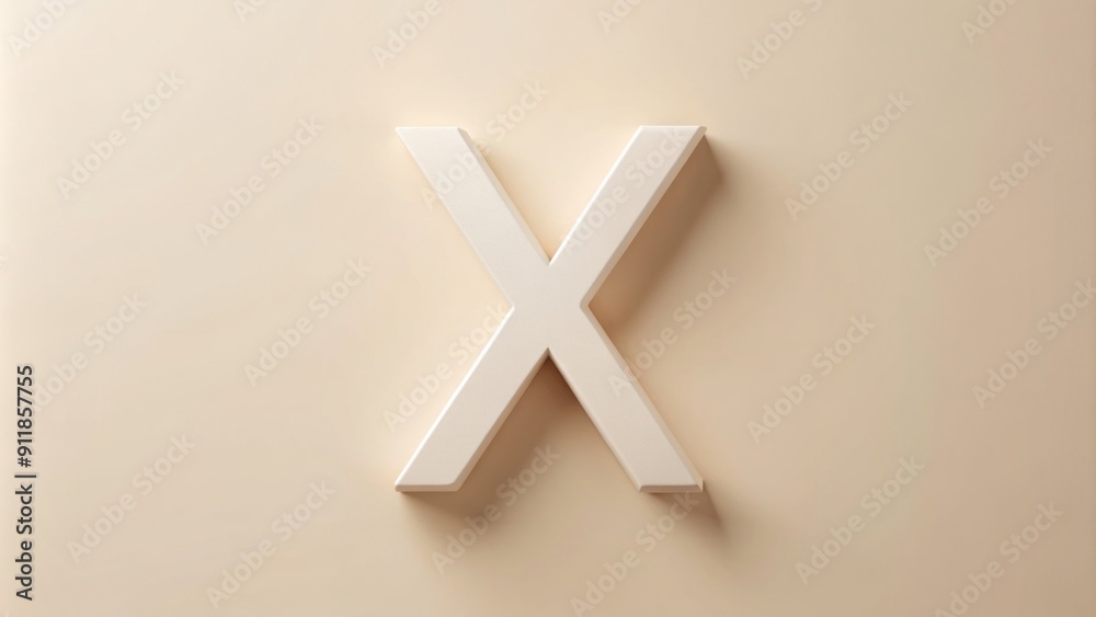 Isolated white uppercase letter X centered on a soft, creamy beige ...