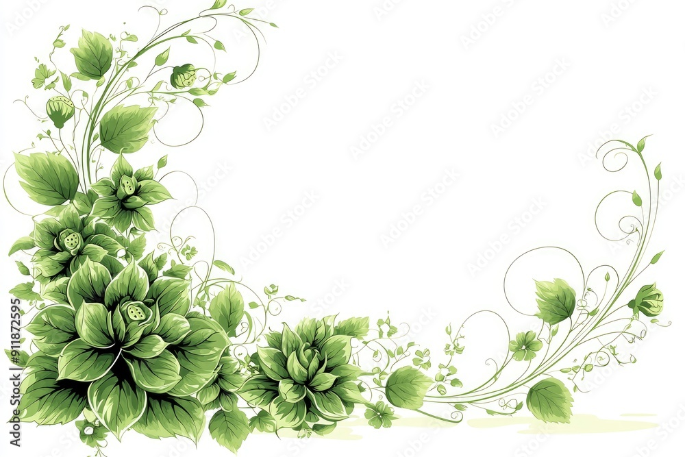 Green Floral Corner Border Design Stock Illustration | Adobe Stock