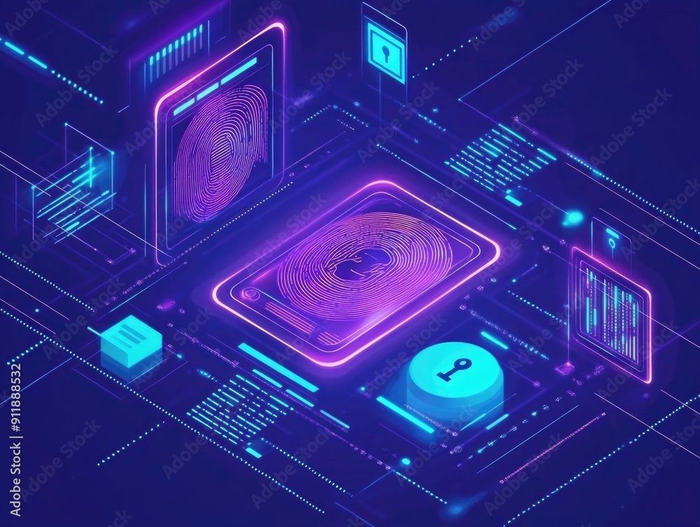 Biometric Authentication Secure Login Flat Design Futuristic Cyber ...
