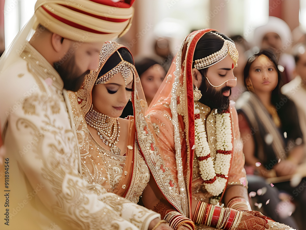 Sikh couple in traditional attire exchange vows in beautiful Gurdwara ...