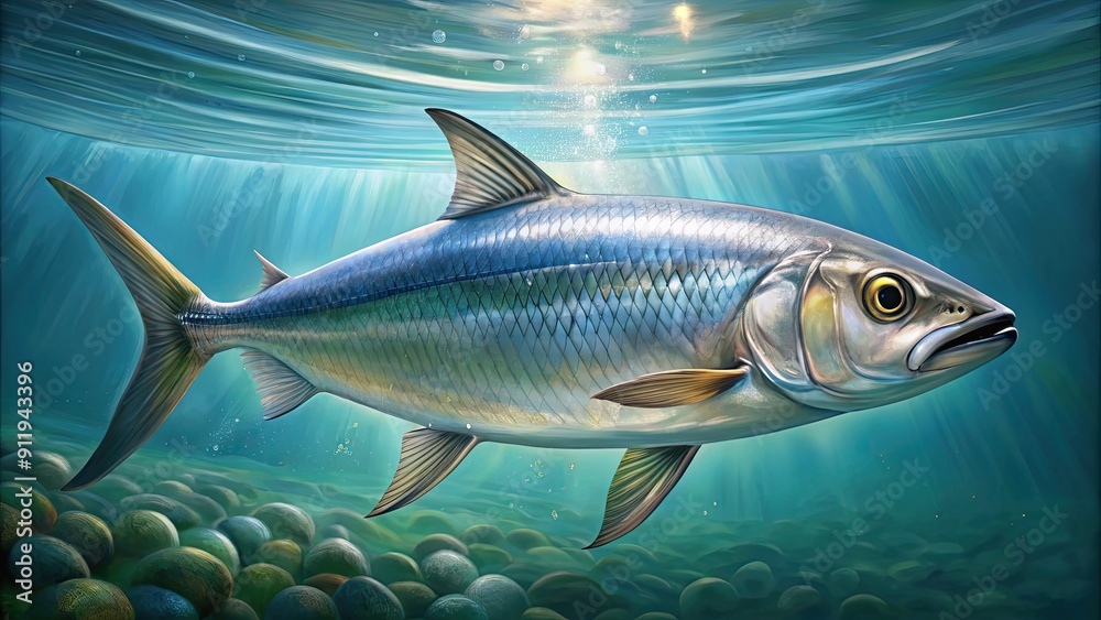 Realistic painting of a milkfish swimming gracefully in water ...