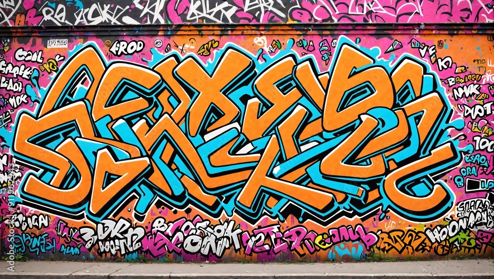 Graffiti art background featuring a combination of large, bold tags and ...