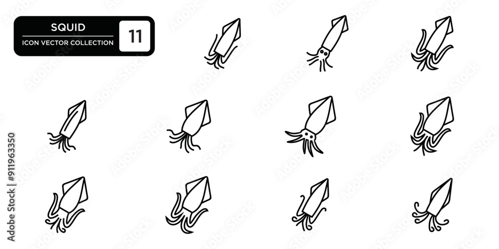 Squid icons collection, editable and resizable vector icon templates ...