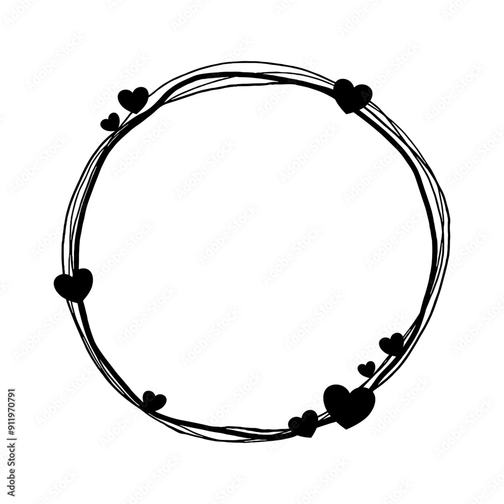 Doodle Circle Frame with Hearts. Vector illustration for decorate logo ...