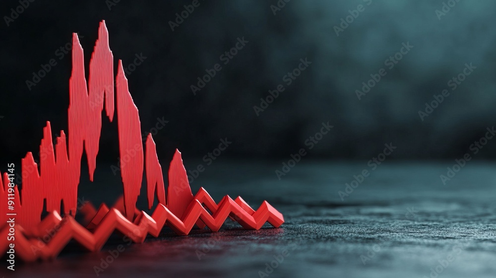 Dynamic red graph illustrates market decline, representing financial ...