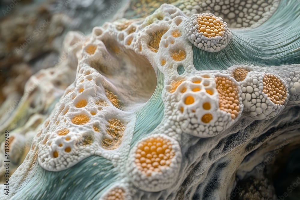 Close-up of an alien microorganism colony, displaying complex ...